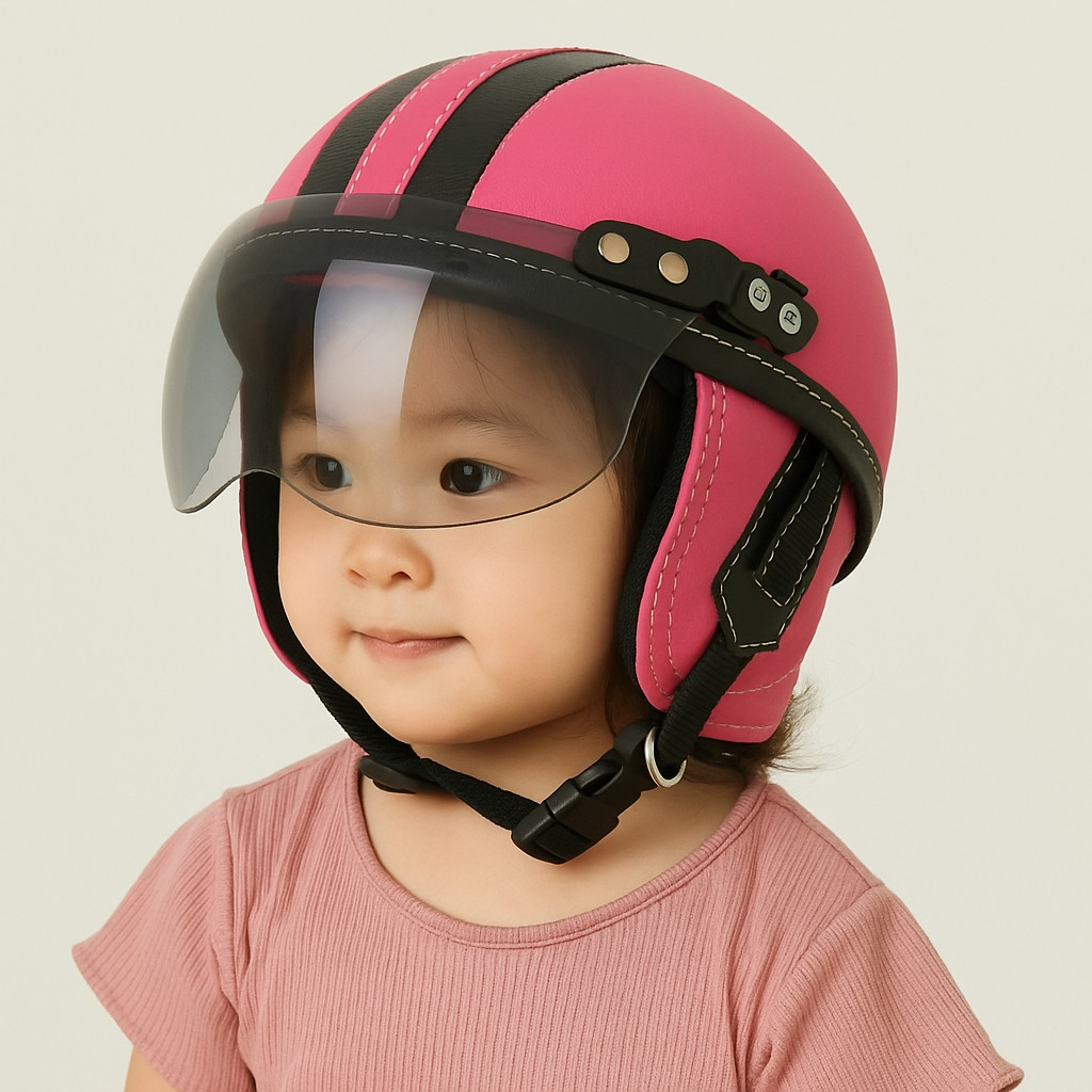 Jual Helm Anak lucu cewe 2 3 4 5 Tahun Polos Pink Hitam Kaca Retro ...