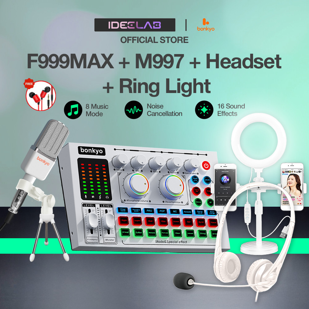 Jual IDEELAB&Bonkyo F999MAX soundcard + M997 microphone + earphone ...