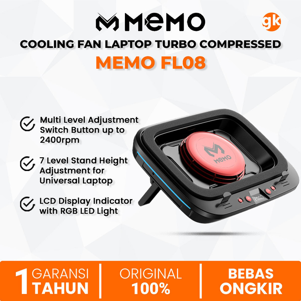 Jual MEMO FL08 Cooling Fan Laptop Pad Cooler 2400RPM Turbo Compressed ...