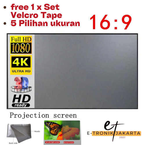 Jual ETRONIK TaffSTUDIO Kain Layar Proyektor 60 Inch 72 Inch 84 Inch ...