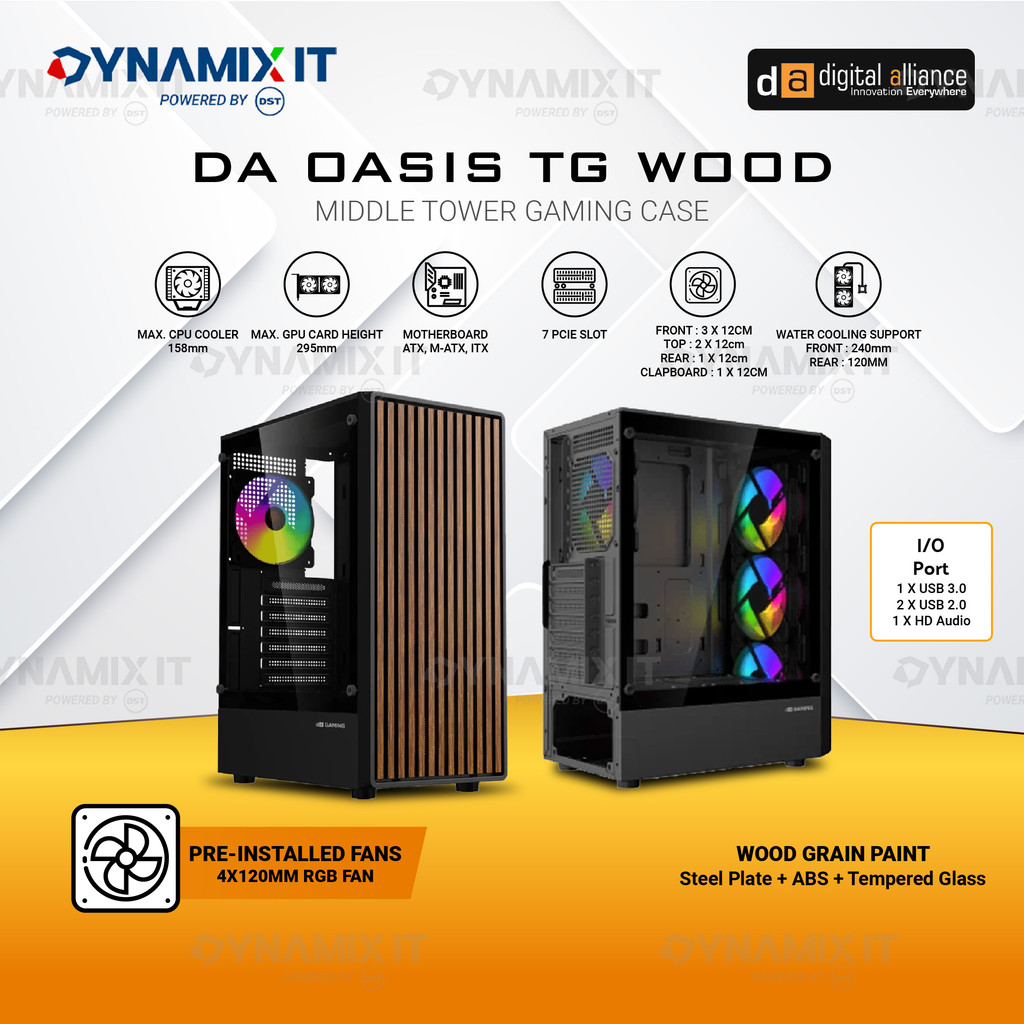 Jual DIGITAL ALLIANCE PC CASE OASIS TG WOOD MATX with 4 x 120mm RGB Fans - Black | Shopee Indonesia