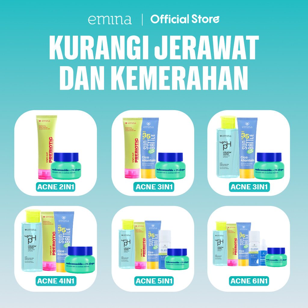 Jual [ACNE CARE SET] Emina Bundle All in 6in1 Face Wash Acne Care ...