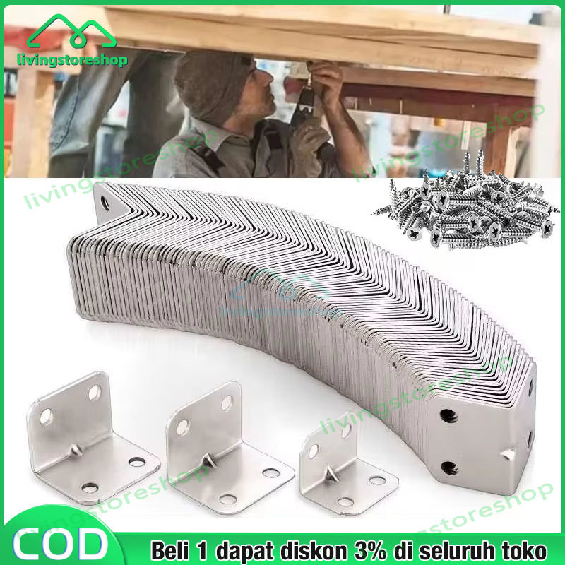 Jual 100PCS Bracket Siku Ambalan L Stainless Plat Siku L/Siku Penyangga ...