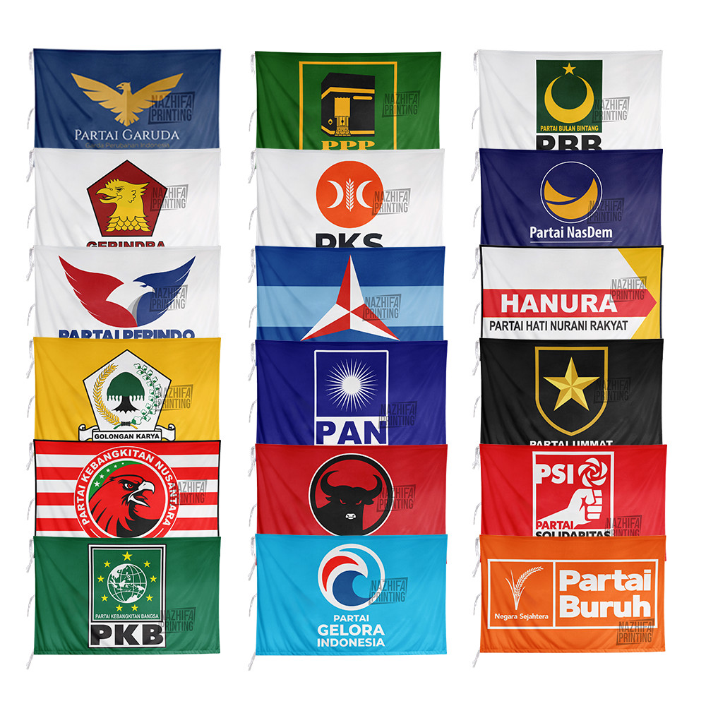 Jual 18 Bendera Partai Politik: PDIP, Golkar, Gerindra, NasDem, PKB ...