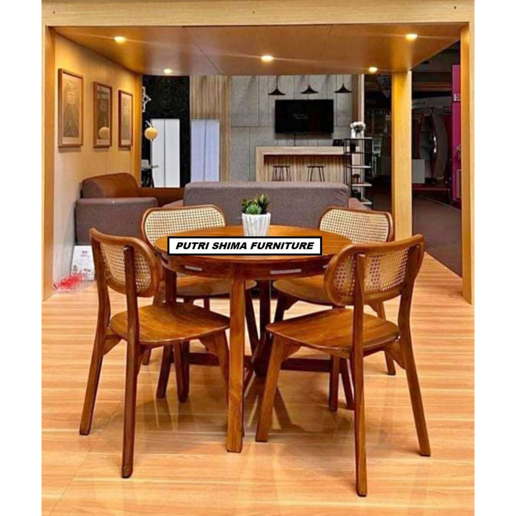 Jual Promo Set Kursi Makan Rotan Retro Kayu Jati Jepara - Kursi Cafe Resto Terbaru - Meja Makan ...