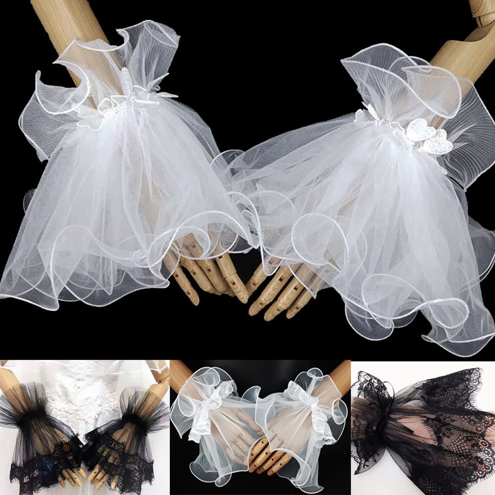 Jual Wedding Cuffs Women Gothic Lace Mesh Stretch Horn Winkle Ruffle ...
