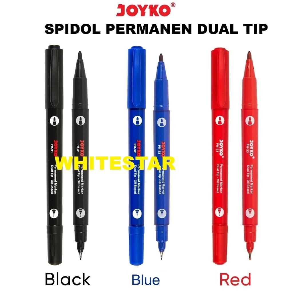 Jual spidol dual permanen / permanent joyko tinta hitam, biru, merah ...