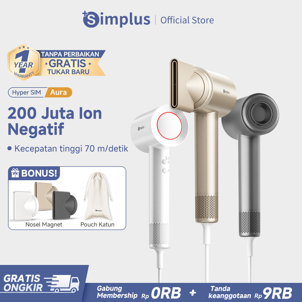 Jual Simplus Pengering Rambut High Speed Hair Dryer Kecepatan Tinggi Hyper-SIM Aura 200 Juta Ion ...