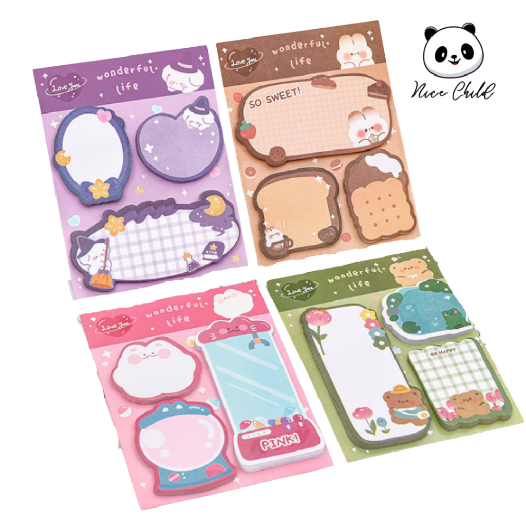 Jual NICE CHILD Sticky Notes Lucu 3 IN 1 Tempelan Kertas Catatan 60 ...