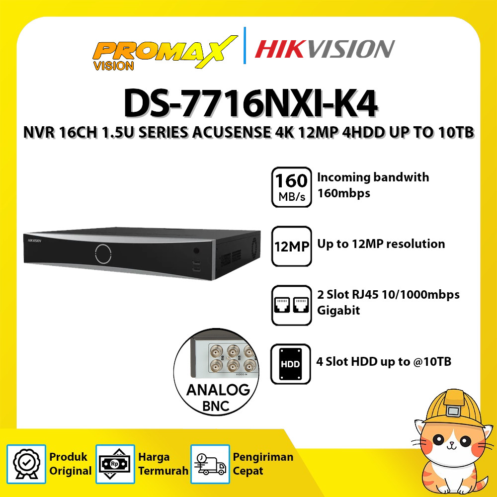 Jual HIKVISION DS-7716NXI-K4 NVR 16CH 1.5U SERIES ACUSENSE 4K 12MP 4HDD UP TO 10TB | Shopee ...