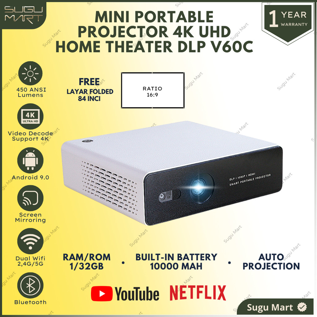 Jual DLP Projector V60C 450 ANSI Lumens | Mini Smart Proyektor RAM 1 ...