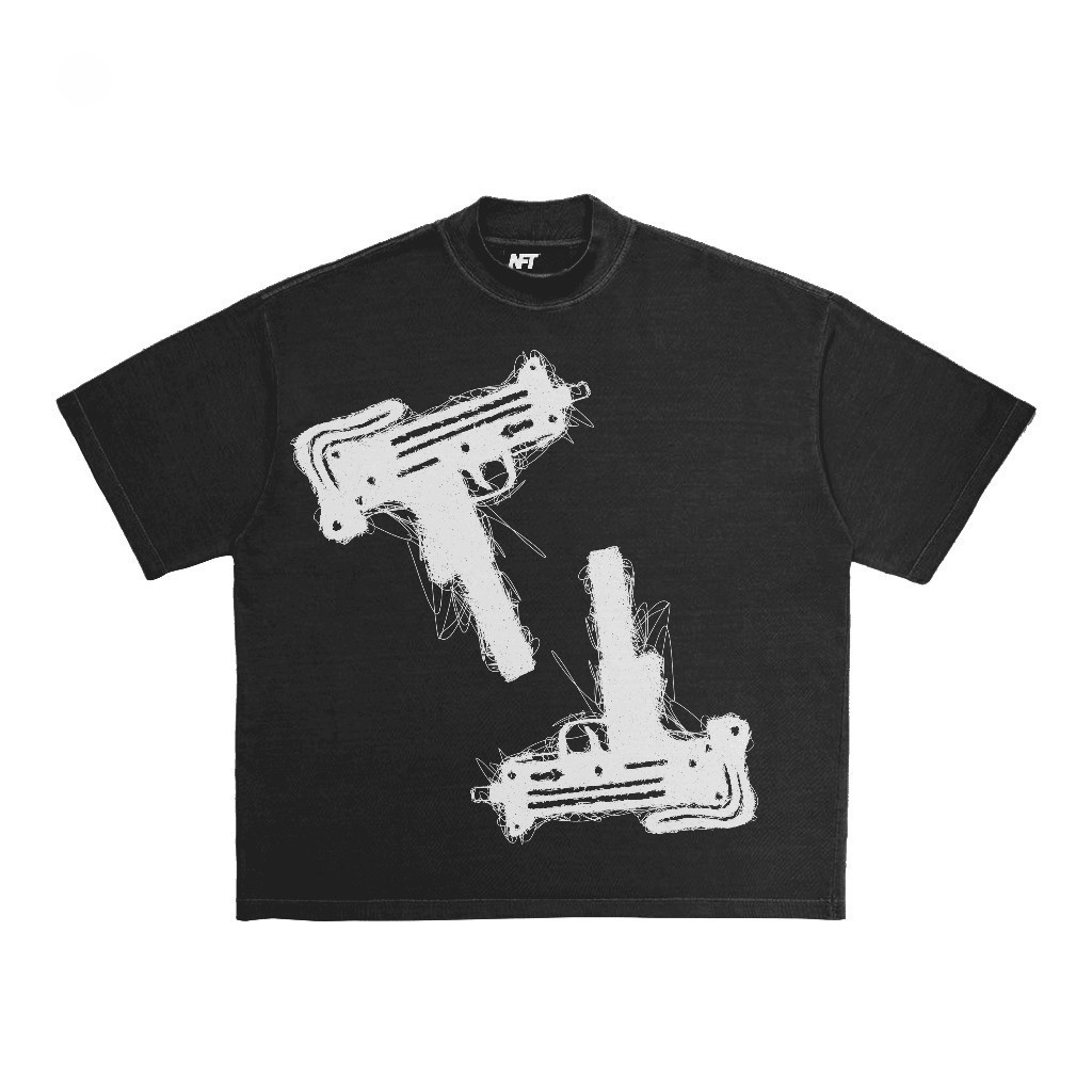 Jual MEDM CLUB Print T-Shirt Boxy Uzi Hitam Desain Minimalis oversize ...