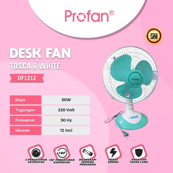 Jual KIPAS ANGIN MEJA PROFAN ICARUS DESK FAN 12 inch WARNA Tosca-Putih | Shopee Indonesia