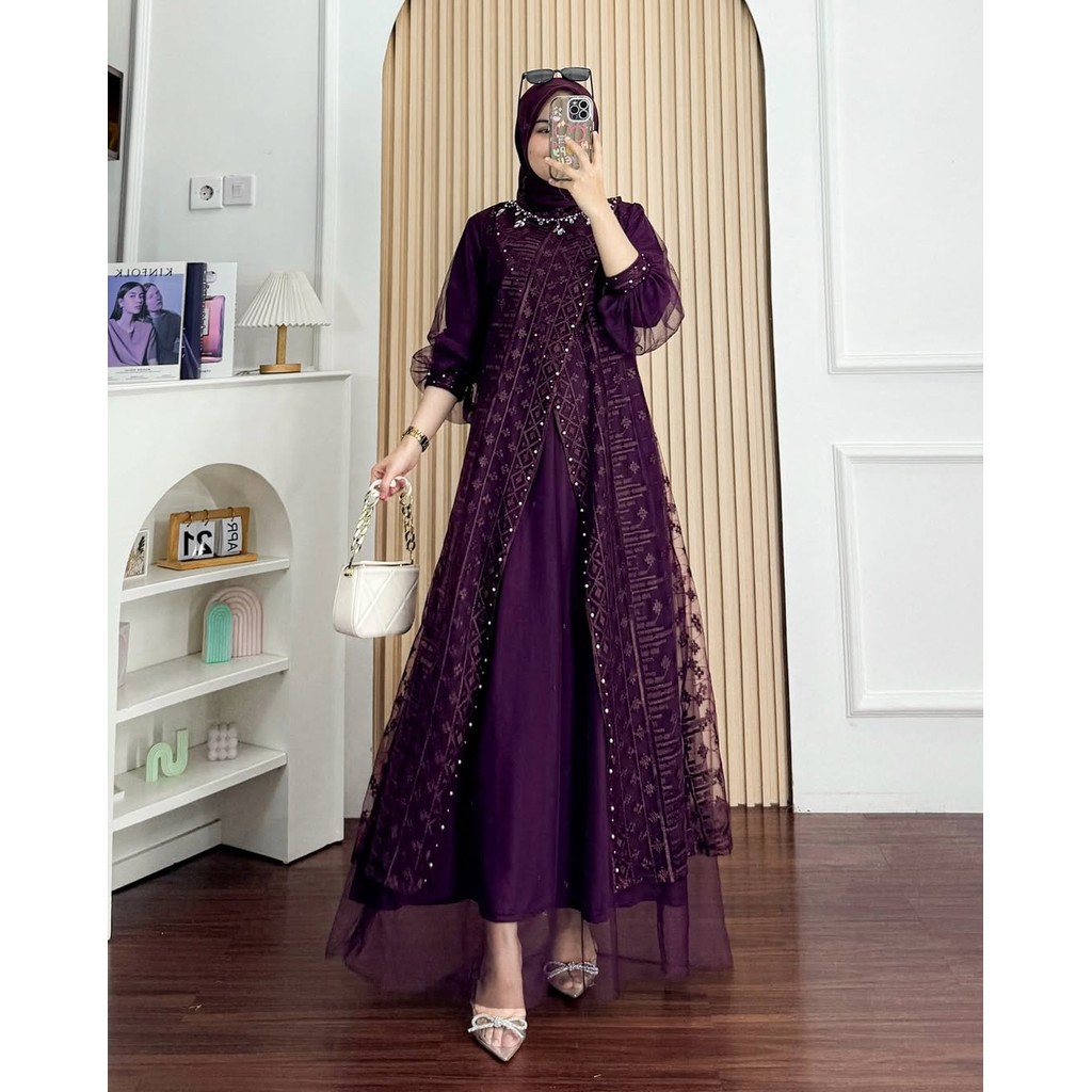 Jual Vallina Outfit - Keyla Dress Gamis Muslim Wanita Matt Brukat ...