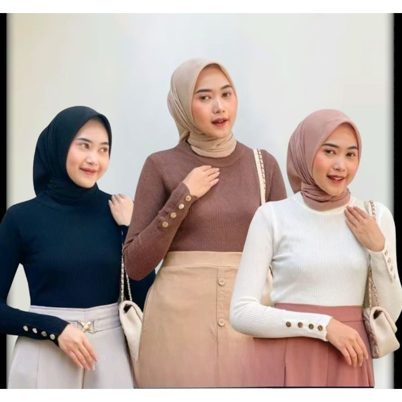 Jual Inner Manset Rajut Lengan Panjang Kancing | Basic Top Wanita Modis ...