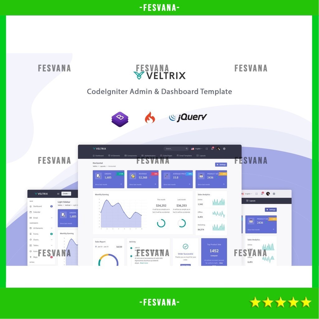 Jual WEB TEMPLATE VELTRIX - CODEIGNITER ADMIN & DASHBOARD TEMPLATE D2251 FESVANA | Shopee Indonesia
