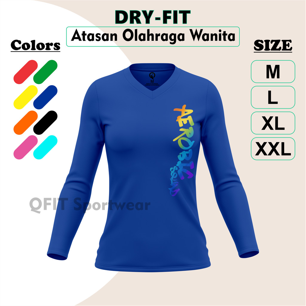 Jual QFIT Sportwear - Baju Olahraga Wanita Lengan Panjang Kaos Senam ...