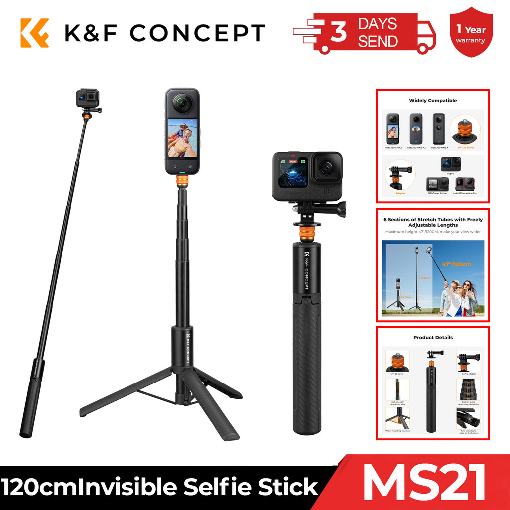 Jual K&F Concept 120cm Invisible Selfie Stick Extension Long Pole for ...