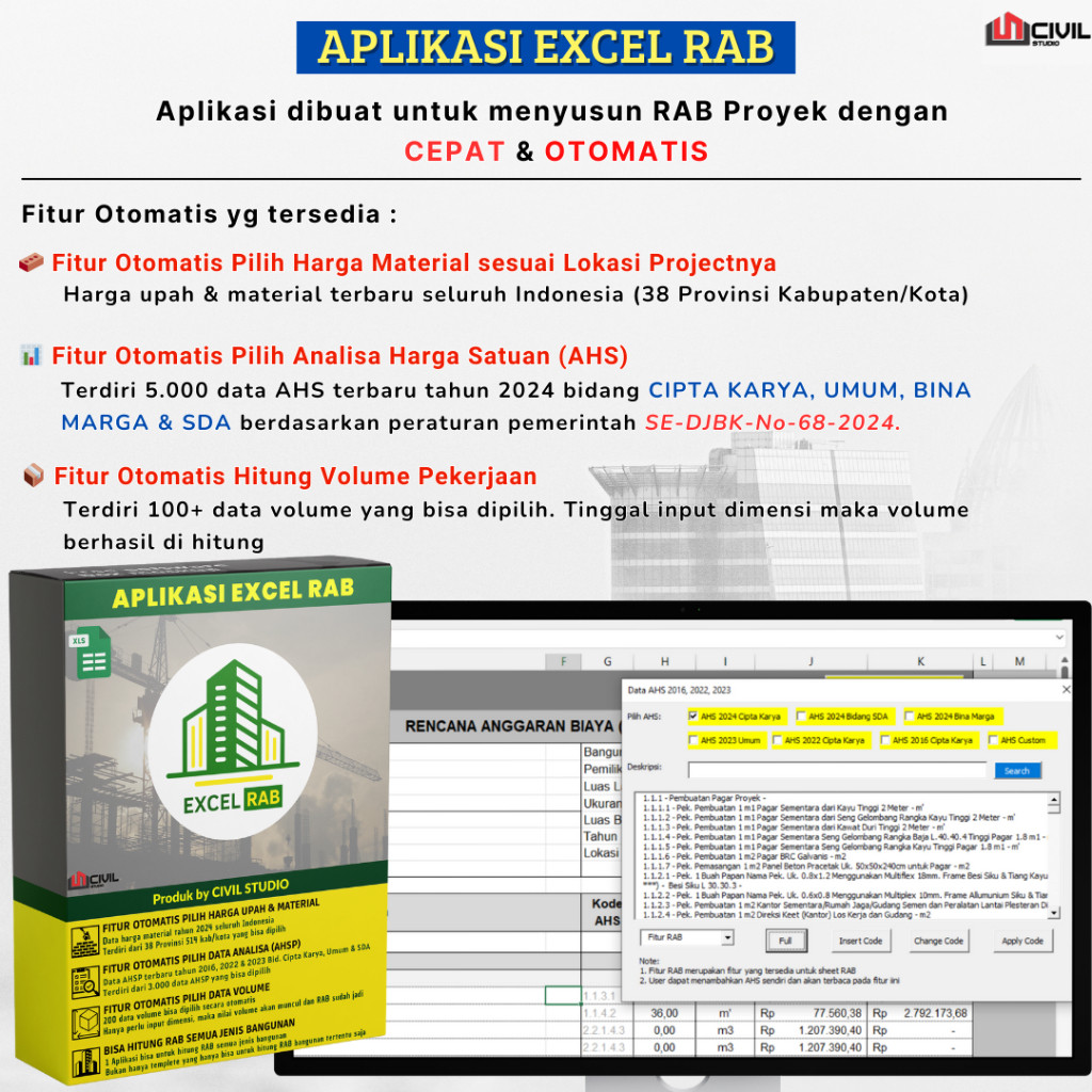 Jual Aplikasi Excel RAB V.1.1 by CIVIL STUDIO | Shopee Indonesia
