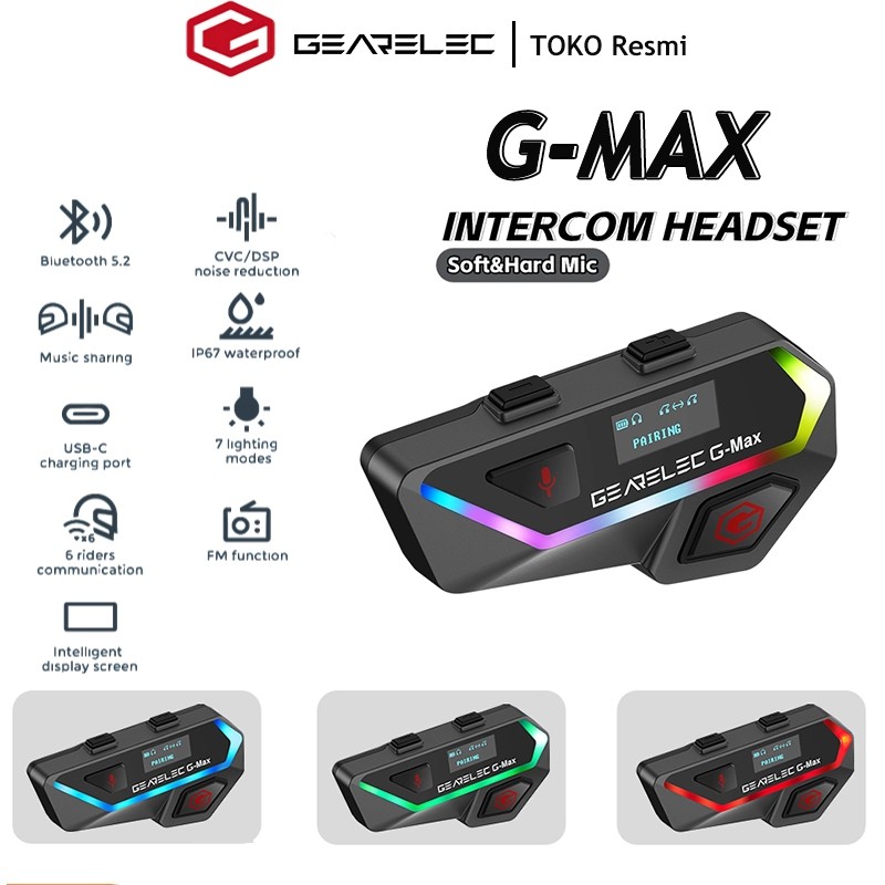 Jual GEARELEC Helm intercom G-MAX 6 Riders 2000m Bluetooth Intercom ...