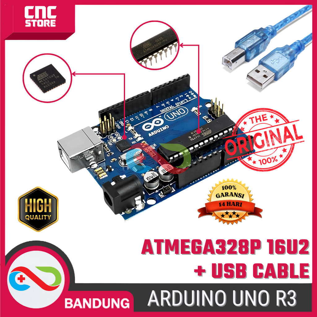 Jual Arduino UNO R3 ATMEGA328P ATMEGA 16U2 Compatible Board + Kabel USB ...