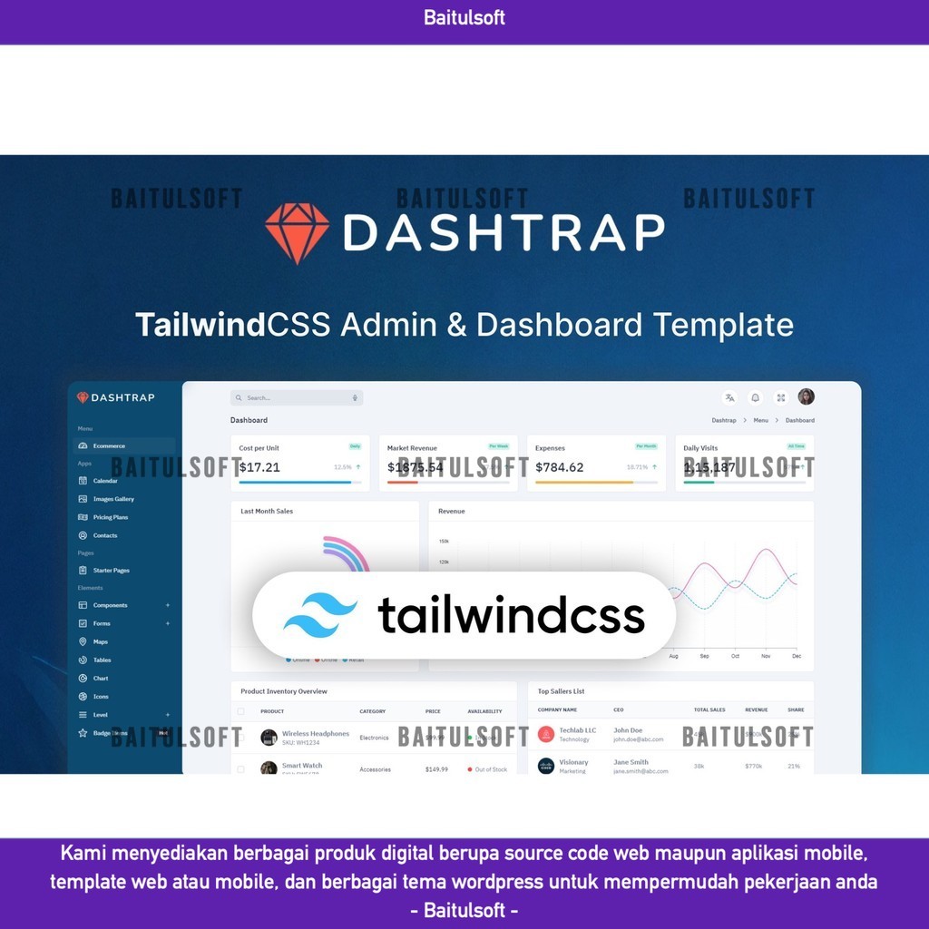 Jual WEB TEMPLATE DASHTRAP - TAILWIND ADMIN LAYOUT UI KIT TEMPLATE D2361 BAITULSOFT | Shopee ...