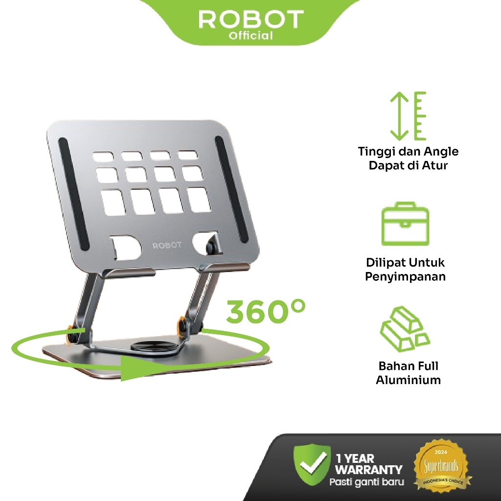 Jual ROBOT Stand Laptop Lipat Adjustable Ergonomis Full Aluminium Anti Slip Holder Tablet HP ...