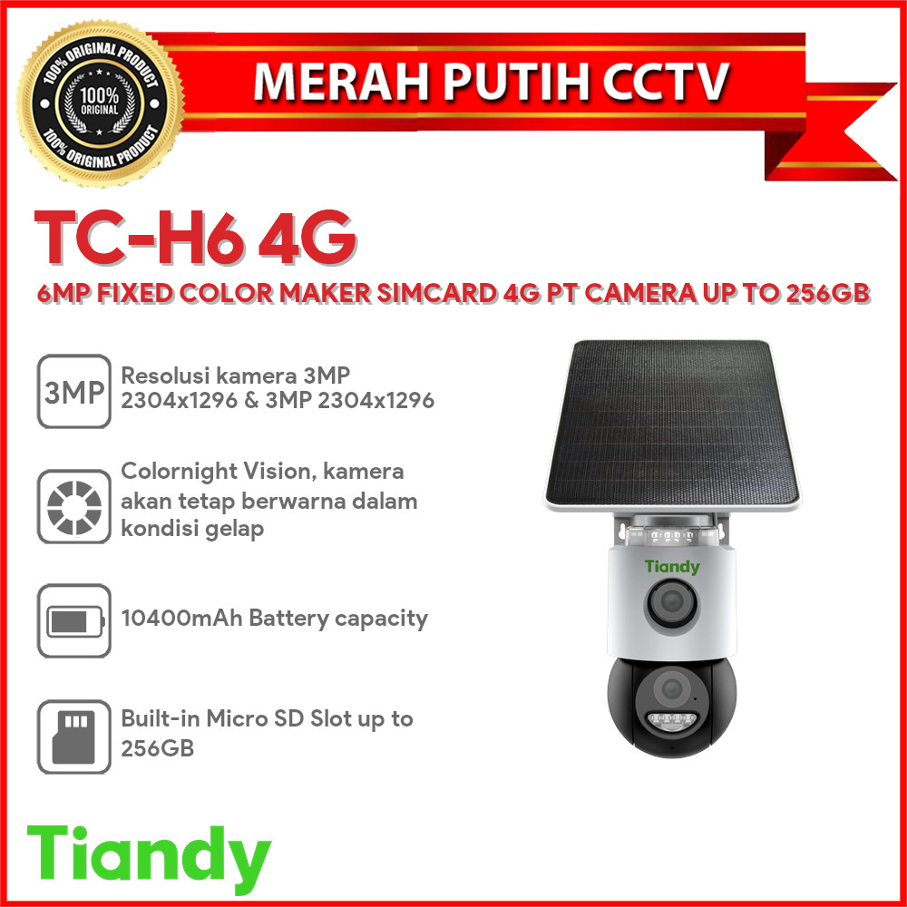 Jual TIANDY TC-H6 4G 6MP FIXED COLOR MAKER SIMCARD 4G PT CAMERA UP TO 256GB | Shopee Indonesia