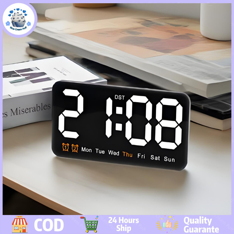 Jual Jam Meja Dinding Digital LED Clock Putih Hijau Layar LED Besar ...