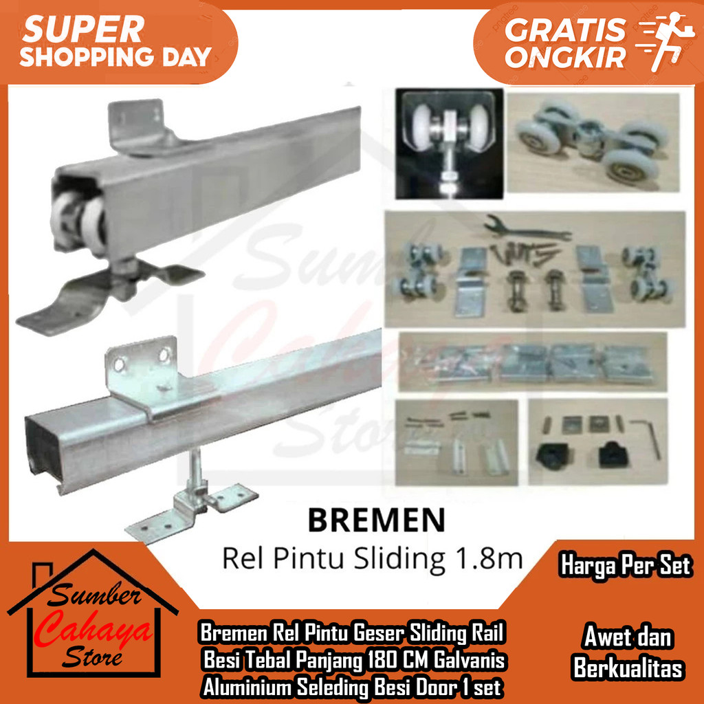 Jual Bremen Godia Rel Pintu Geser Sliding Rail Door Engsel B3 Ukuran 180 cm 200cm 160cm 300cm ...