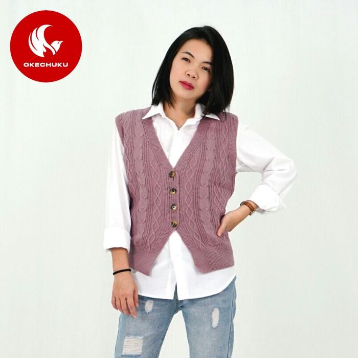 Jual Okechuku VEST KANCING Rompi Rajut Kancing Knit Outer Korean Style ...