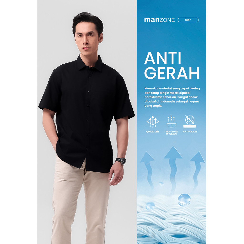 Jual Manzone Kemeja Lengan Pendek Pria Comfort Fit Ruggeds - Black ...