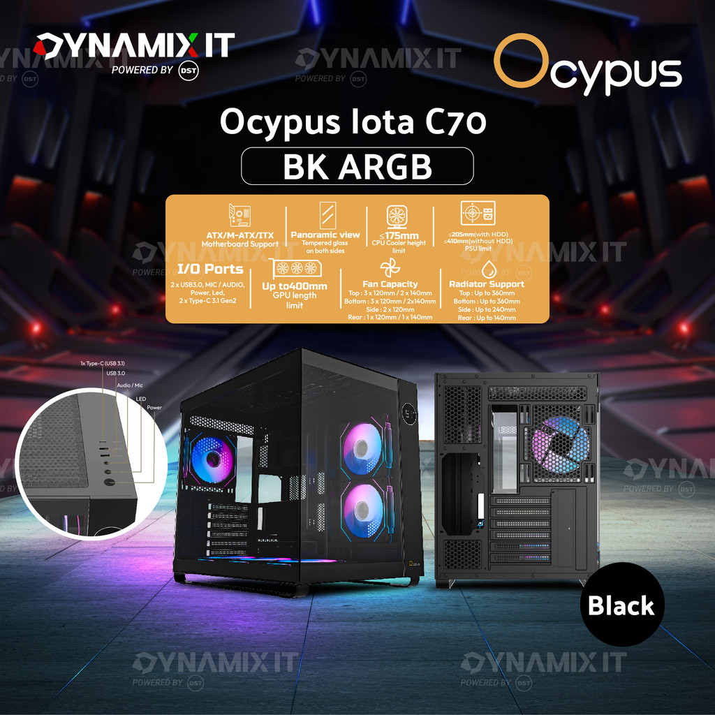 Jual Ocypus IOTA C70 ARGB | A Panoramic Display Mid Tower Case - Black ...