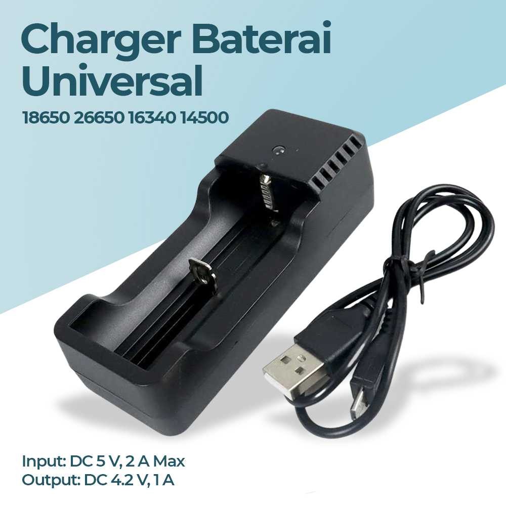 Jual Charger Baterai 18650 USB Universal 1 Slot 18650 26650 16340 14500 ...