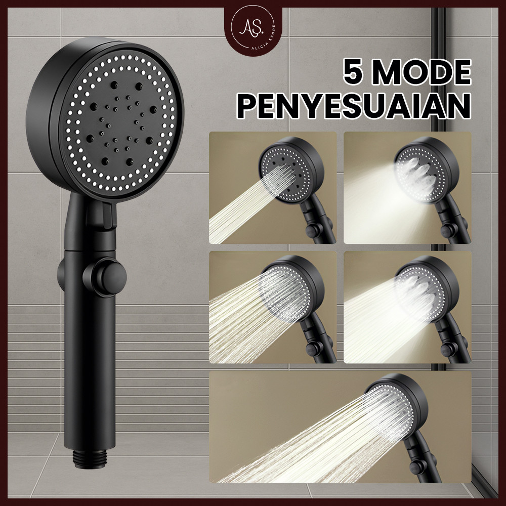 Jual AS Kepala Shower Kamar Mandi 5 Mode Adjustable Tekanan Tinggi Hitam | Shopee Indonesia