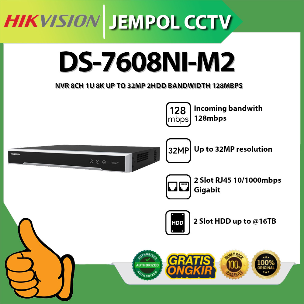 Jual HIKVISION DS-7608NI-M2 NVR 8CH 1U 8K UP TO 32MP 2HDD BANDWIDTH ...
