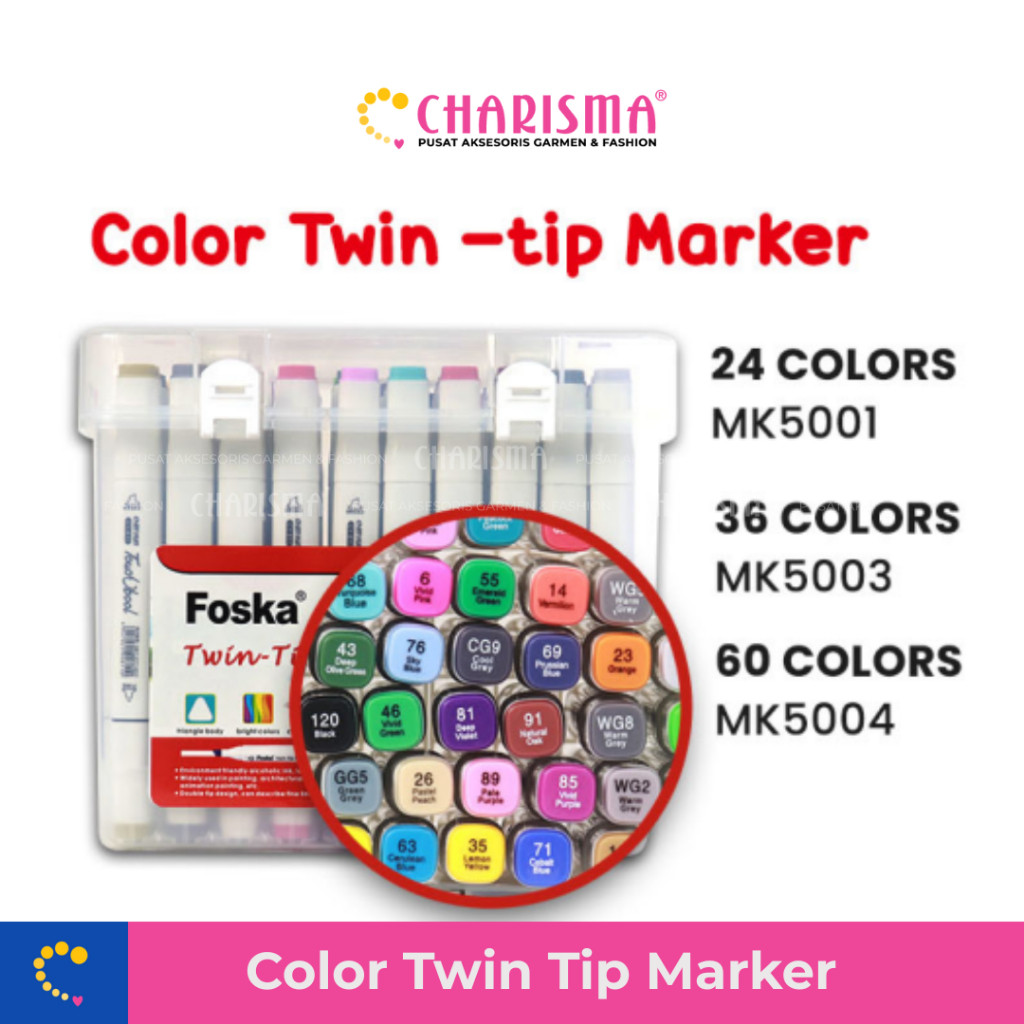 Jual Charisma Color Twin Tip Marker - Foska Color Twin Tip Marker Set ...