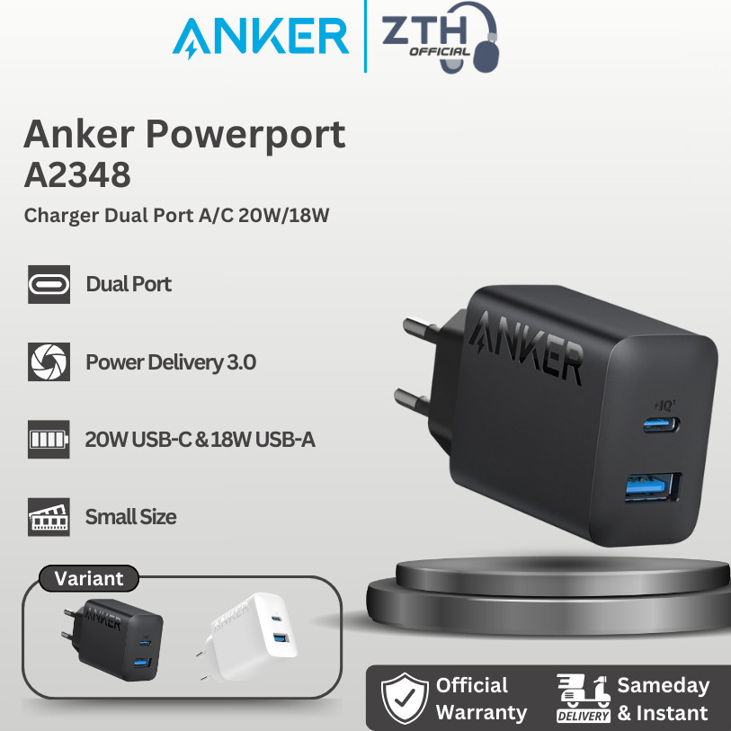 Jual Anker Powerport Charger 20W 18W Dual Port USB Type A & C - A2348 ...