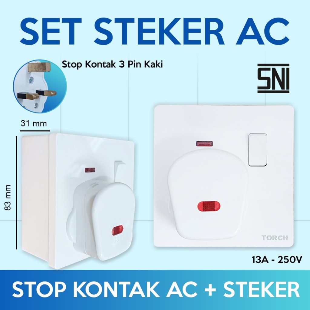 Jual TORCH SET Stop Kontak AC + Steker AC / Colokan FUSED Plug Kaki 3 ...