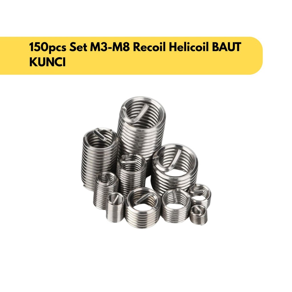 Jual 150pcs Set M3-M8 Recoil Helicoil BAUT KUNCI Thread Insert Screws ...