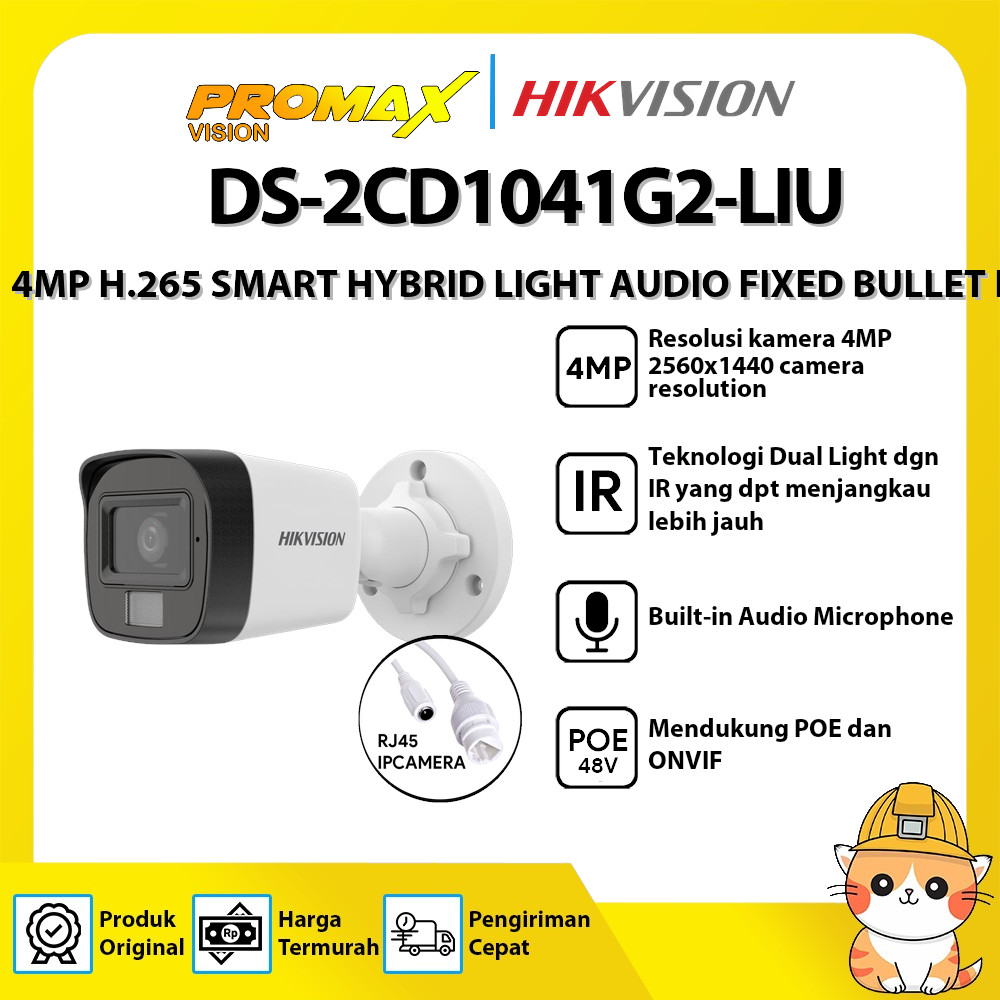 Jual HIKVISION DS-2CD1041G2-LIU 4MP H.265 SMART HYBRID LIGHT AUDIO ...