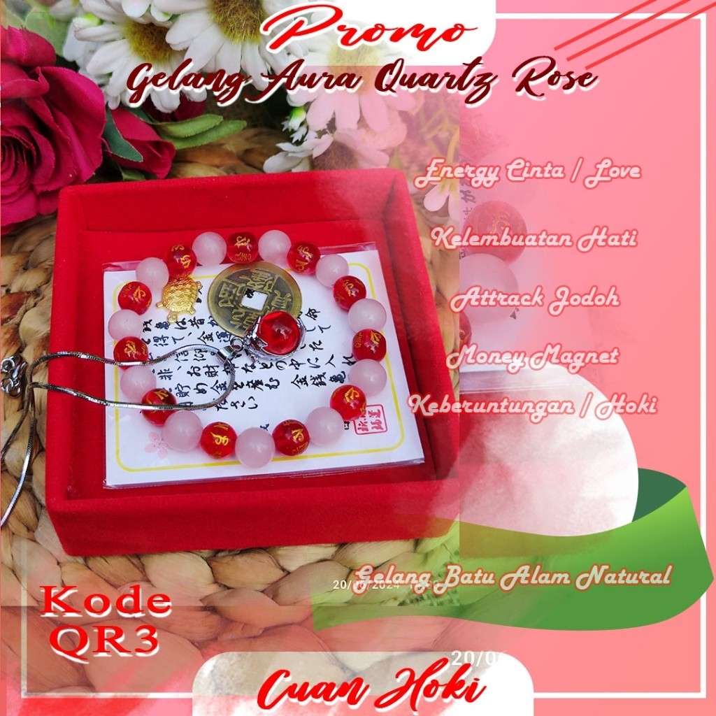 Jual Cuan Hoki Gelang Aura Positif Batu Alam natural Quart Rose ...