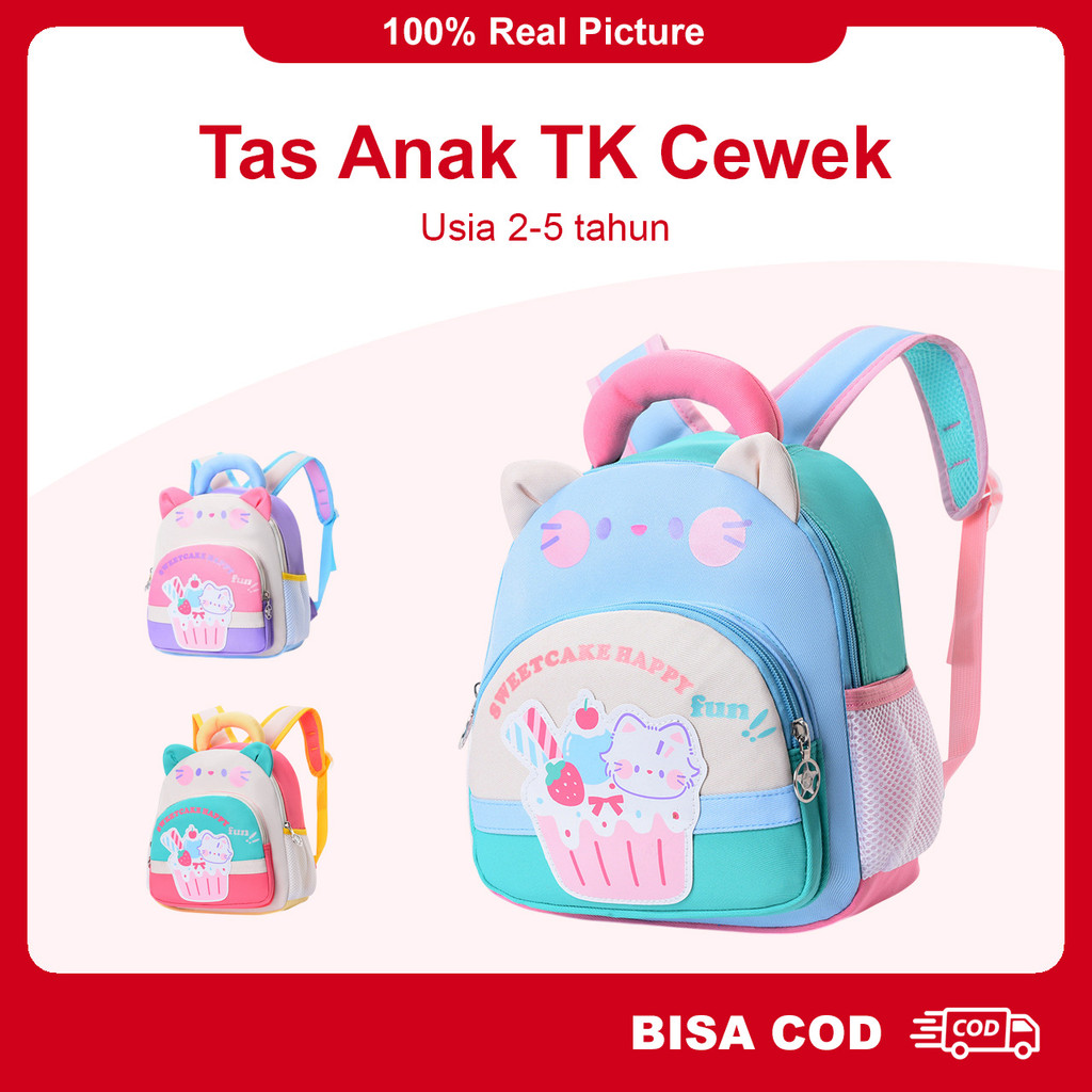 Jual Tas Anak TK Perempuan Kucing Colorful Umur 3-5th Ukuran Kecil 29cm ...
