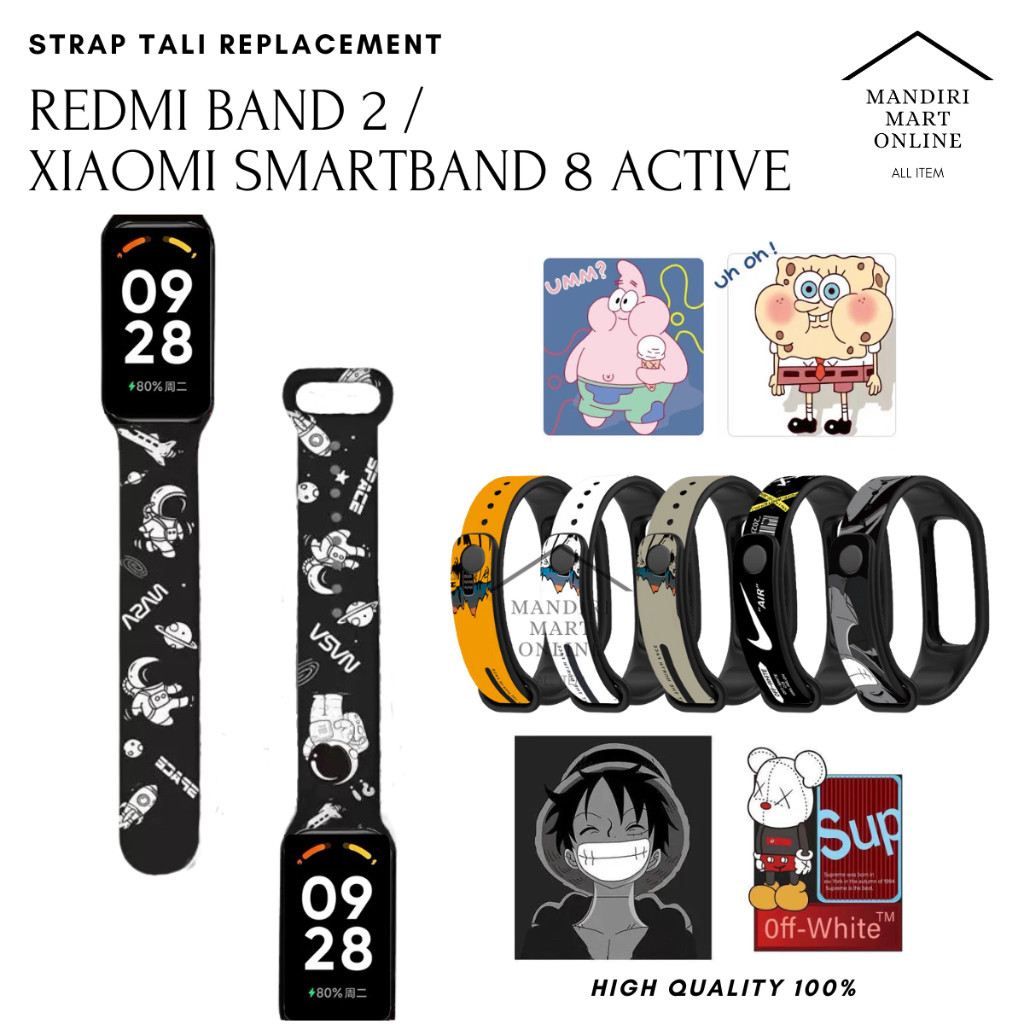 Jual Strap Xiaomi Smart Band 9 Active Print Motif Karakter Tali Pengganti Redmi Band 3 Bahan ...