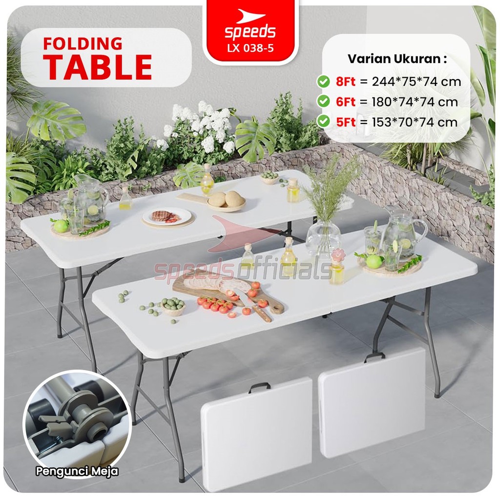 Jual SPEEDS Meja Lipat 244x75x74cm HDPE 8ft Fold in Half Folding Table ...