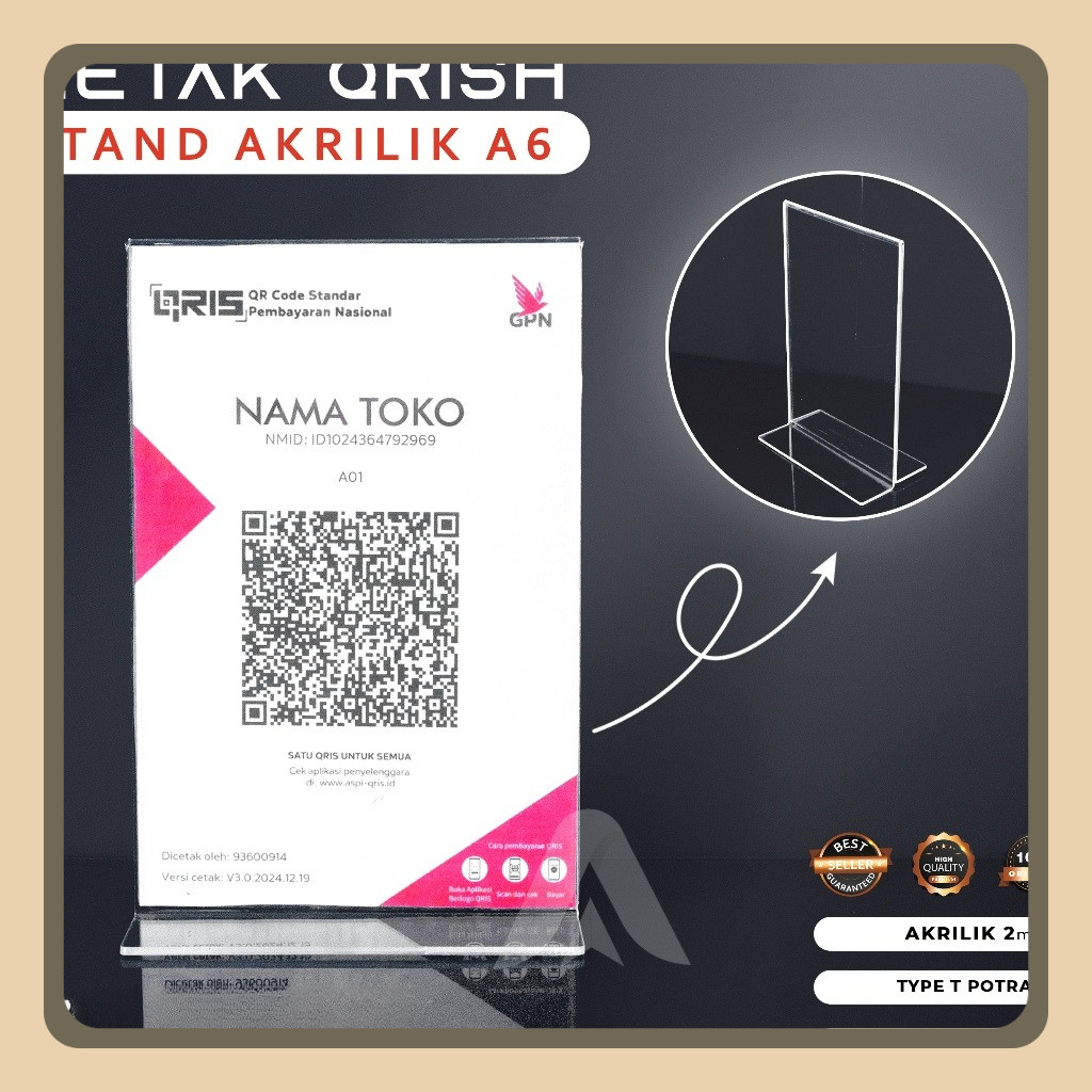 Jual STAND QRIS AKRILIK TENT HOLDER A6 CETAK QRIS DISPLAY MENU A6 ...