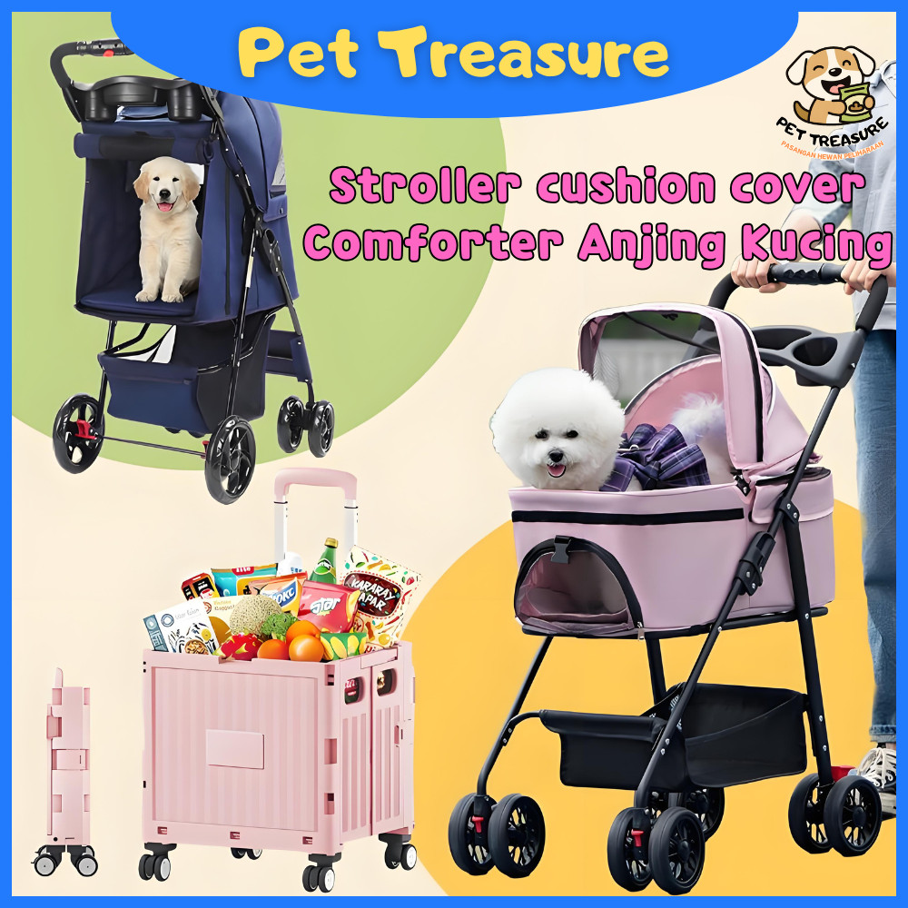 Jual Stroller Anjing Kucing Lipat 4 Roda Murah Pet Stroller Detachable ...