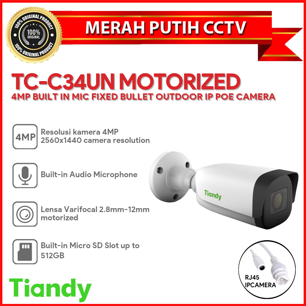 Jual TIANDY TC-C34UN MOTORIZED 4MP BUILT IN MIC FIXED BULLET OUTDOOR IP ...