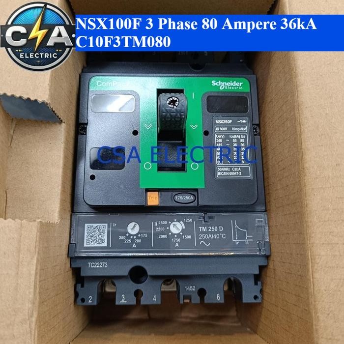 Jual MCCB Schneider 3p 80a NSX100F 3 Phase 80 Ampere 36kA C10F3TM080 New | Shopee Indonesia