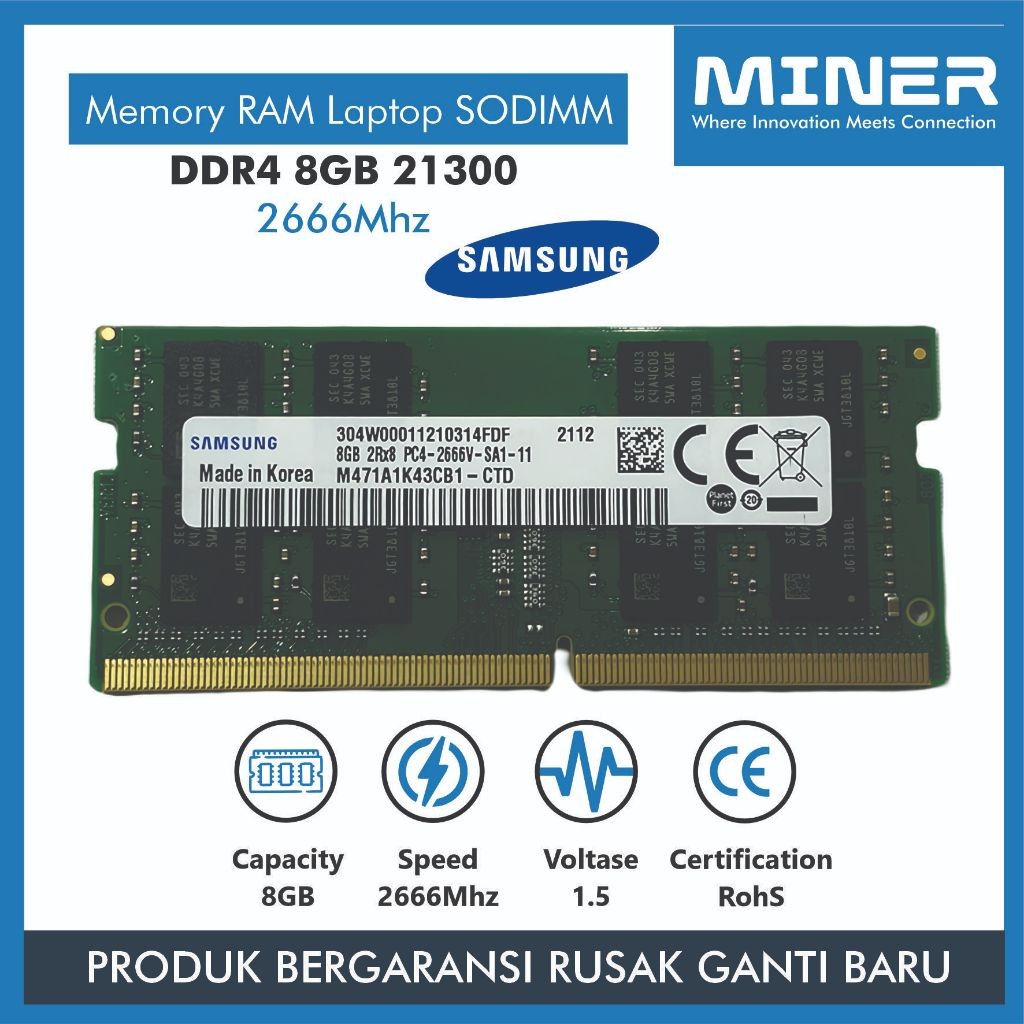 Jual MINER Memory RAM Laptop Samsung Sodimm DDR4 8GB 2666Mhz PC21300 | Shopee Indonesia